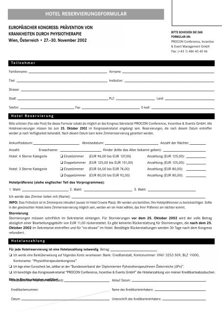 HOTEL RESERVIERUNGSFORMULAR