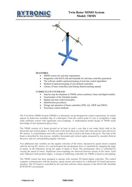 Twin Rotor MIMO System Model: TRMS