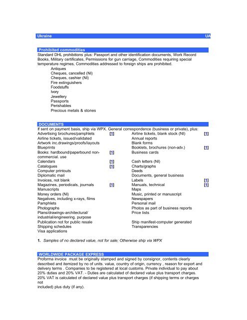 Ukraine UA Prohibited commodities Standard DHL ... - Blue Dart