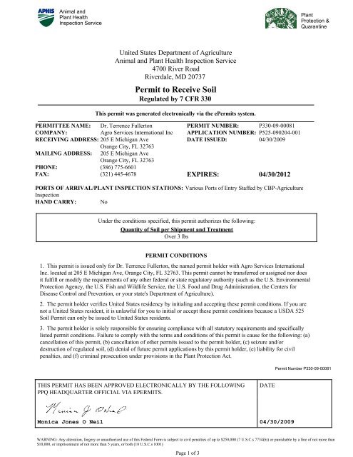 Permit to Receive Soil - Agro Services International Inc.