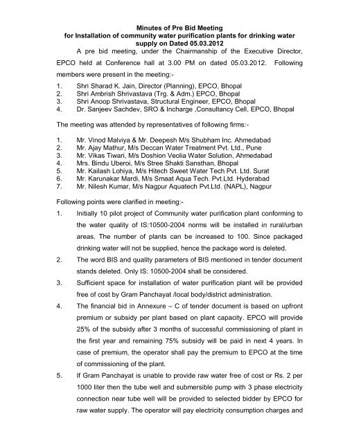 Minutes of Pre Bid Meeting for Installation of community ... - EPCO