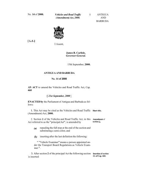 (Amendment) Act 2000 - Laws Online Government of Antigua and ...