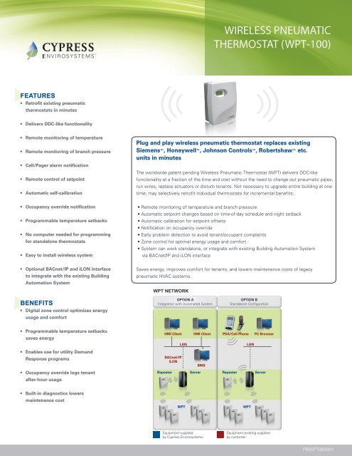 wireless pneumatic thermostat (wpt-100) - Cypress Envirosystems