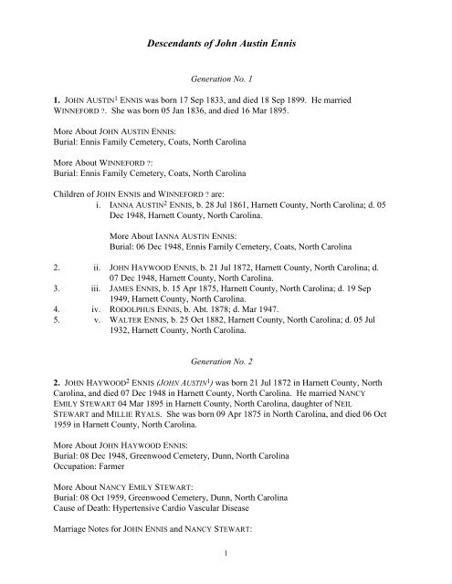 Descendants of John Austin Ennis - WeMightBeKin
