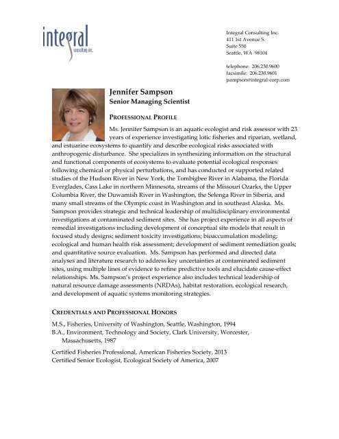 Download Full Resume - Integral Consulting Inc.