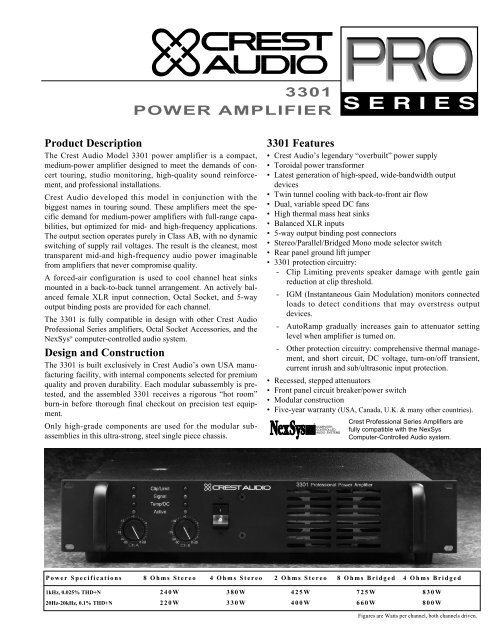 3301 POWER AMPLIFIER - Crest Audio