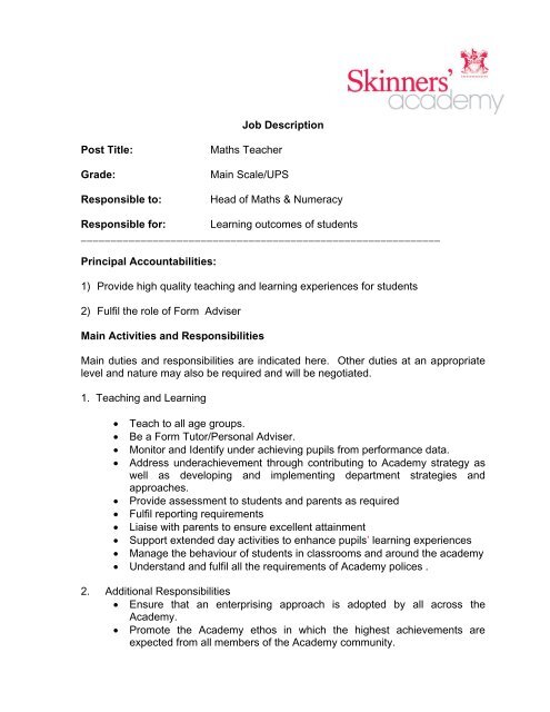 Model Job Description The TES model-job-description-the-tes
