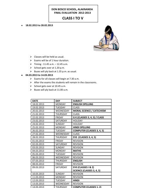 CLASS I TO V - Don Bosco School