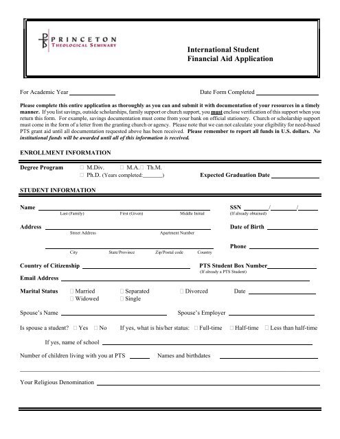 International Student Financial Aid Application - Princeton ...