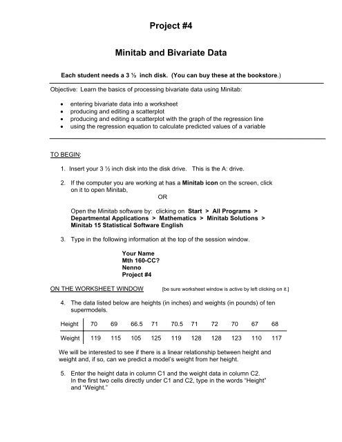 Project #4 Minitab and Bivariate Data