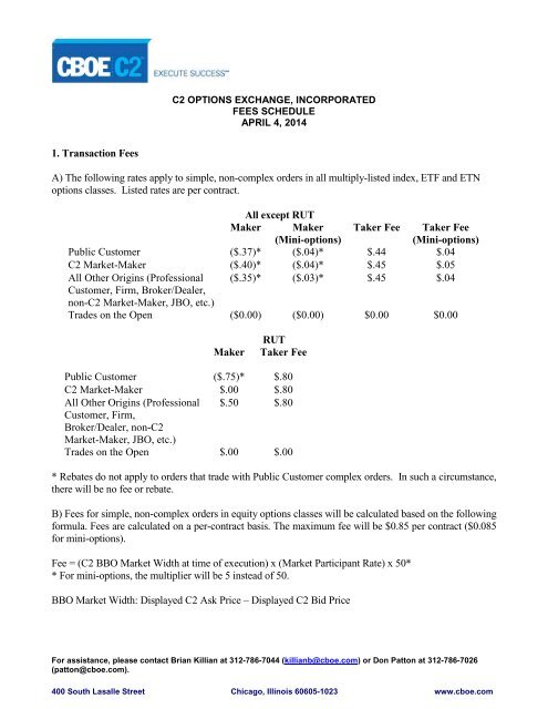 C2 Fee Schedule - CBOE.com