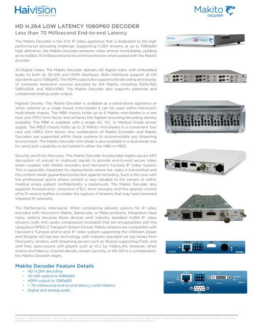 HD H.264 LOW LATENCY 1080P60 DECODER