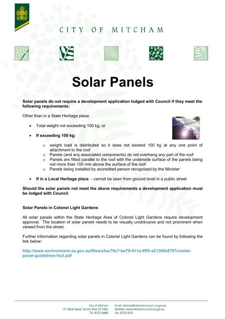 Solar Panels Information Sheet - City of Mitcham - SA.Gov.au