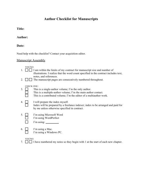 Author Checklist for Conventional Manuscripts