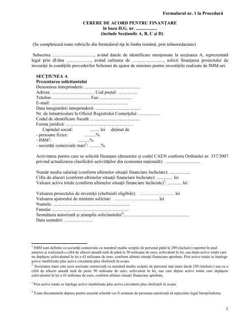 1 Formularul nr. 1 la ProcedurÄ CERERE DE ACORD PENTRU ...