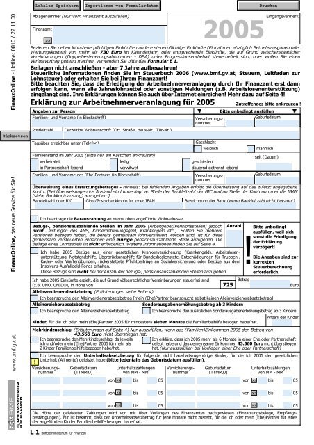 L1 - ErklÃ¤rung zur Arbeitnehmerveranlagung fÃ¼r 2005 - (Formular)