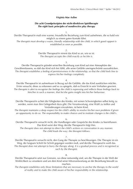 Virginia Mae Axline Die acht Grundprinzipien der nicht-direktiven ...