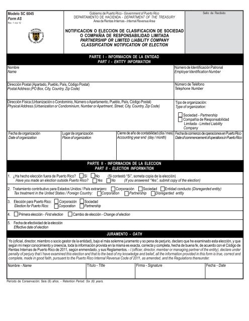 Modelo SC 6045 - Departamento de Hacienda - Gobierno de Puerto ...