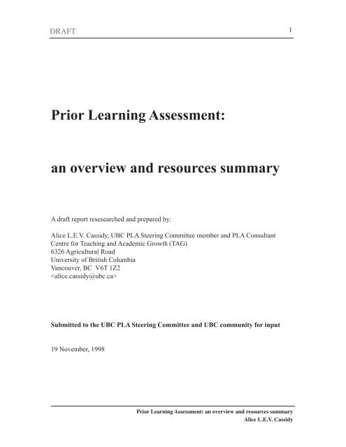 Prior Learning Assessment: an overview and resources summary
