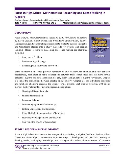 Reasoning and Sense Making in Algebra