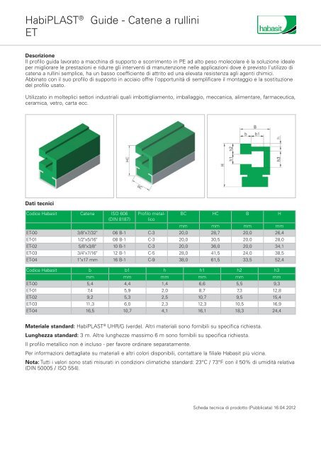 ET HabiPLAST® Guide - Catene a rullini - Habasit