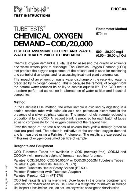 COD - 20000 Tubetests (PDF) - Palintest