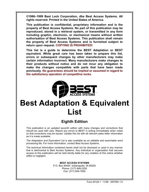 BEST Adaptation & Equivalent List - Best Access Systems