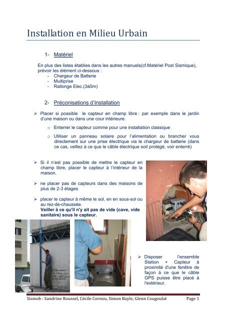 Installation en milieu urbain (capteur courte-période) - SisMob