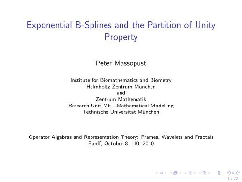 Exponential B-Splines and the Partition of Unity Property