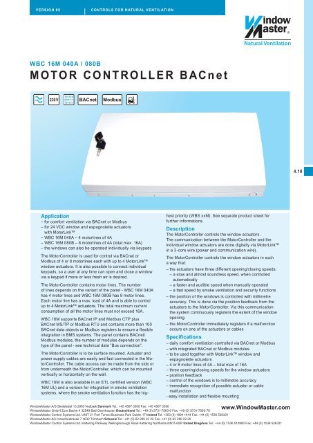 Product sheet - WindowMaster