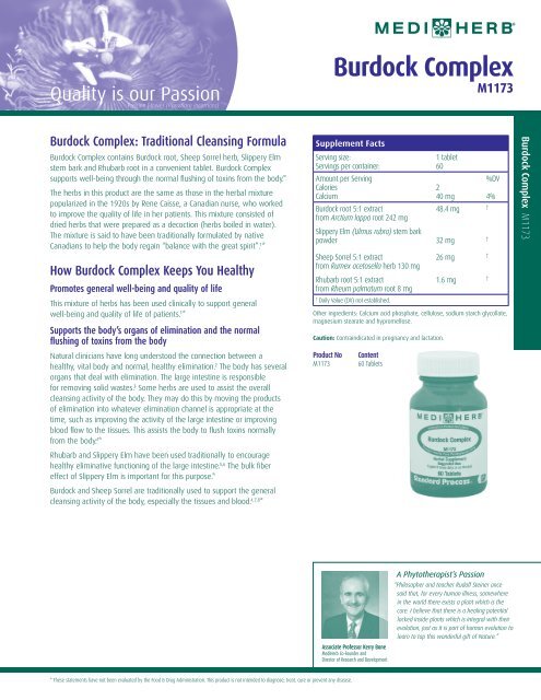 Burdock Complex Product Detail Sheet - Standard Process
