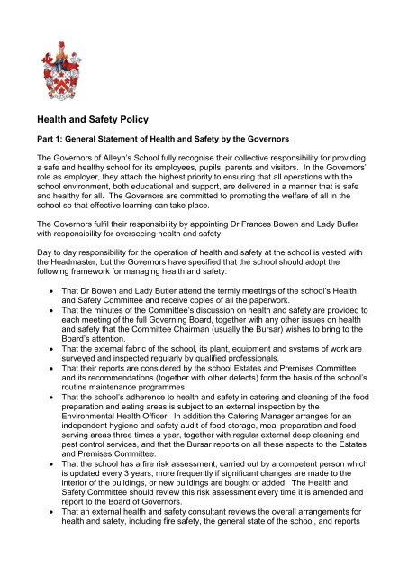 part 1: general statement of health and safety by ... - Alleyn's School