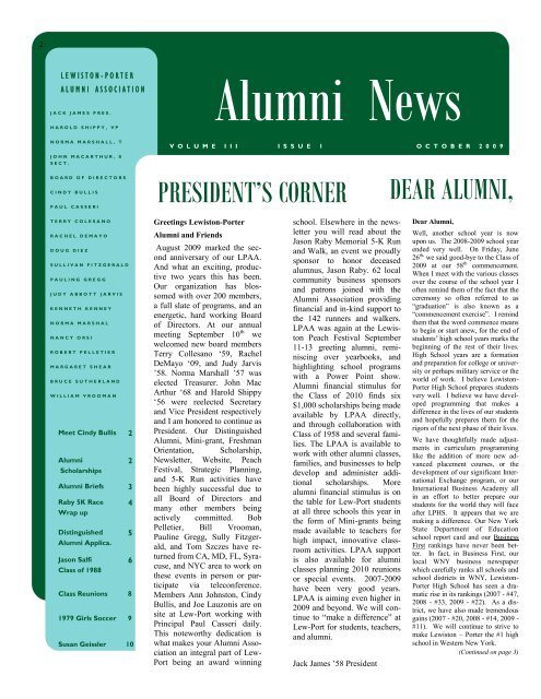 PRESIDENT'S CORNER - Lewiston Porter Central School District ...