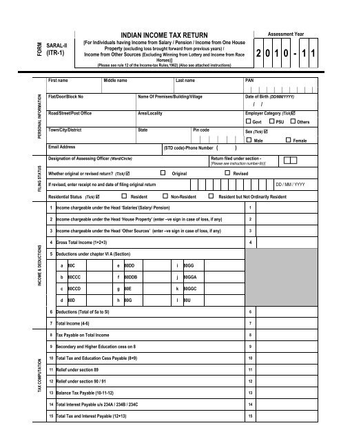 form saral-ii (itr-1) - all indian taxes