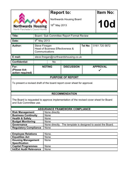 10d 1 Board \Sub Committee Report Format Review - Northwards ...