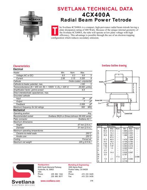 Svetlana 4CX400A Radial Beam Power Tetrode - G8WRB