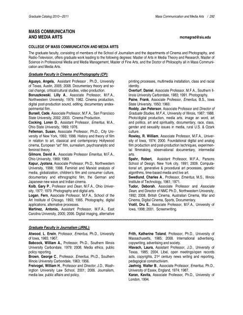 MASS COMMUNICATION AND MEDIA ARTS - SIU Graduate School ...