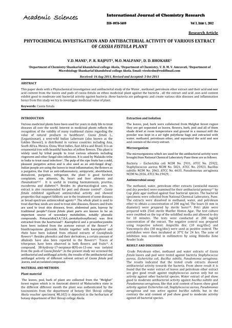 phytochemical investigation and antibacterial activity of various ...
