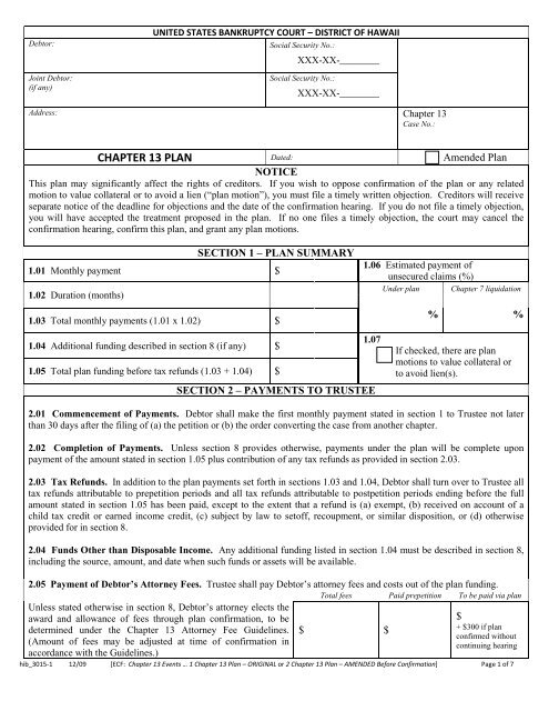 CHAPTER 13 PLAN - Bankruptcy Mortgage Project