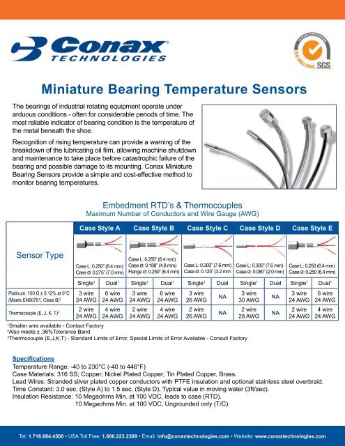 Product Literature Miniature Bearing Sensors - Conax Technologies