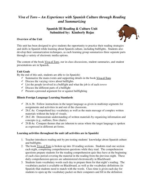 Viva el Toro â An Experience with Spanish Culture through Reading ...