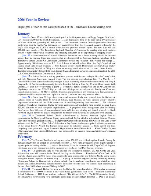 2006 Year in Review January February - Tomahawk Leader