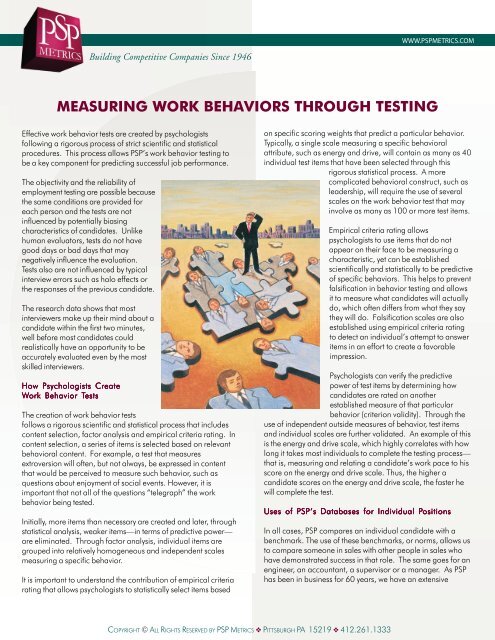 Measuring Work Behaviors Through Testing (PDF) - PSP Metrics