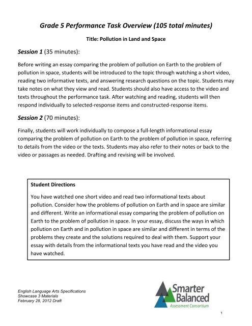 Grade 5 Performance Task Overview (105 total minutes)