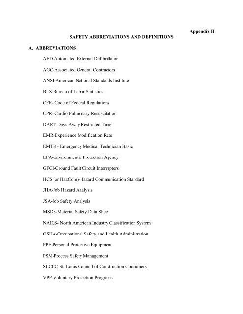 Appendix H - Safety Abbreviations & Definitions - the St. Louis ...