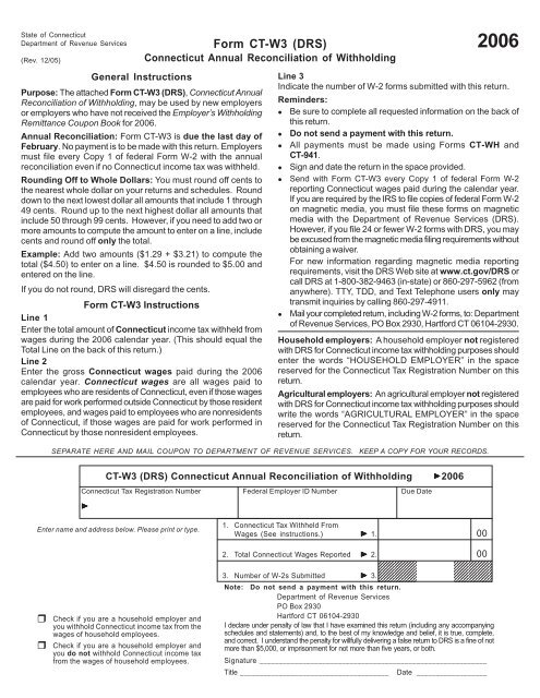 CT- W3(DRS), Connecticut Annual Reconciliation of ... - CT.gov