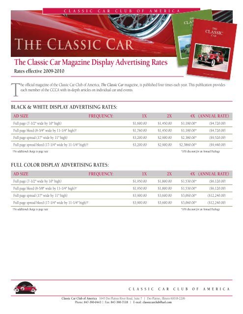 The Classic Car Magazine Display Advertising Rates