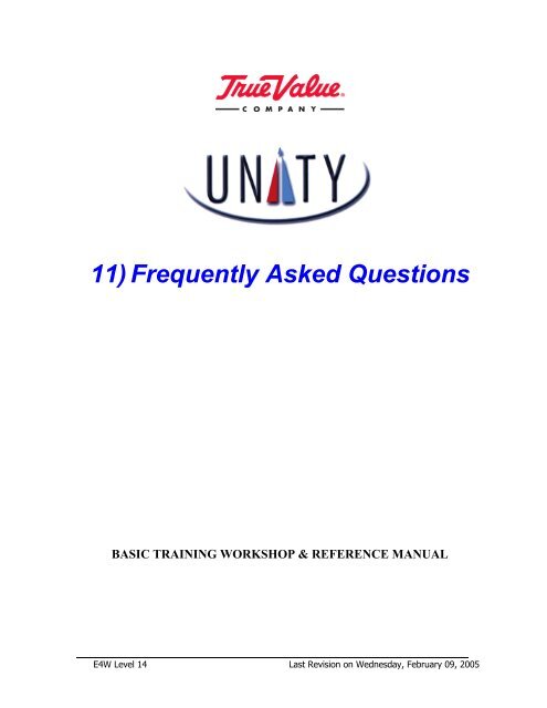 UNITY BASIC TRAINING WORKSHOP AND REFERENCE MANUAL