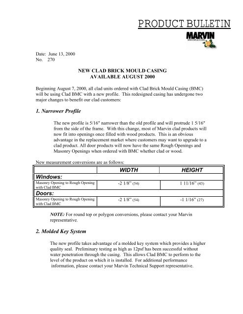PRODUCT BULLETIN - Marvin Windows and Doors
