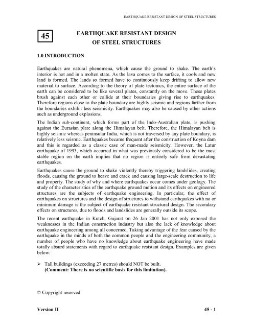 EARTHQUAKE RESISTANT DESIGN OF STEEL STRUCTURES